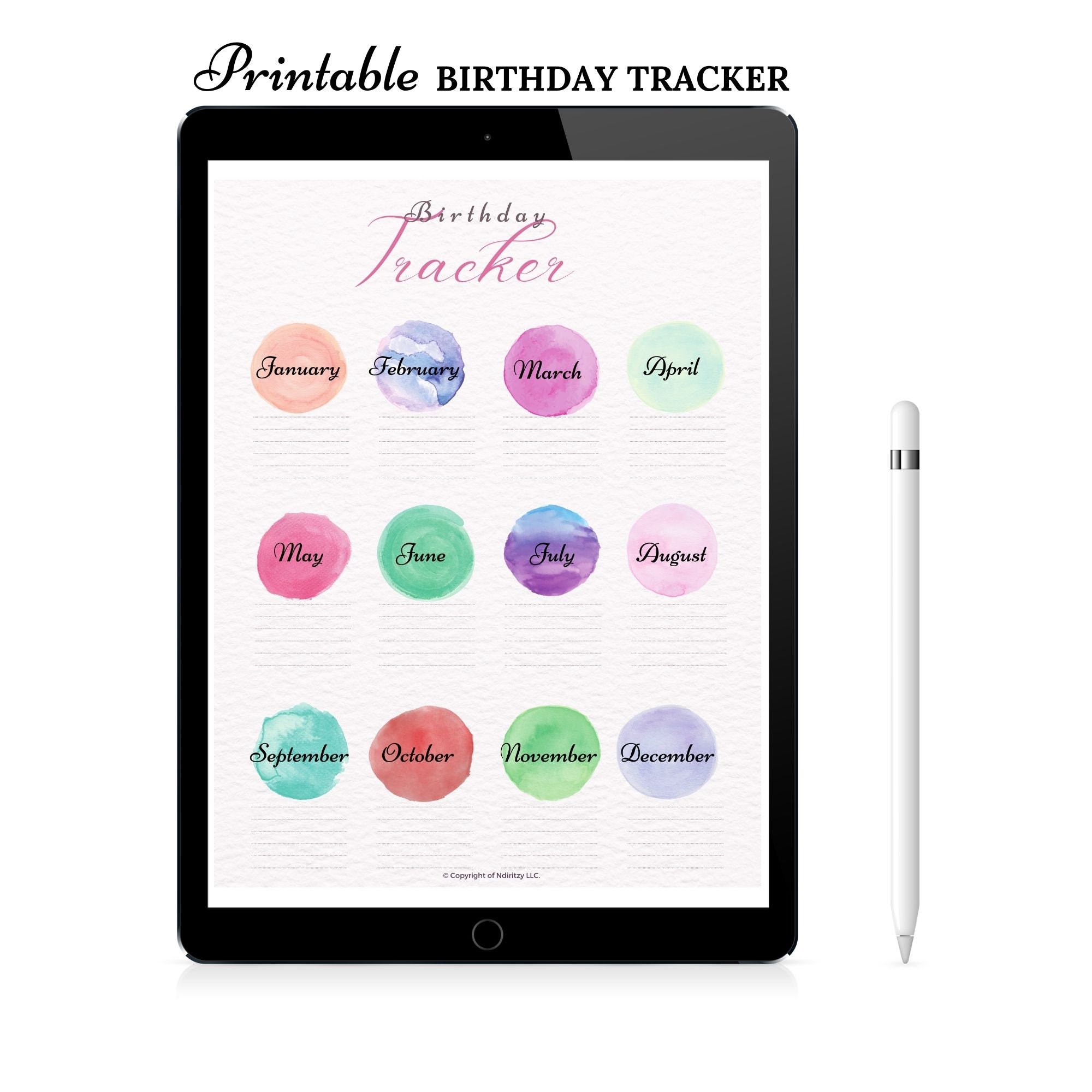 Birthday Tracker, Birthday Template, Birthday Worksheet, Birthday ...
