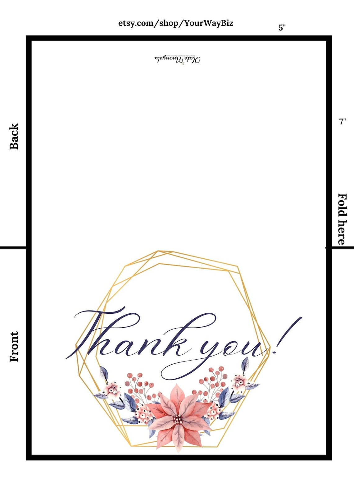 Thank You Card, Thank You Card Template, Folded Card, Instant Download ...