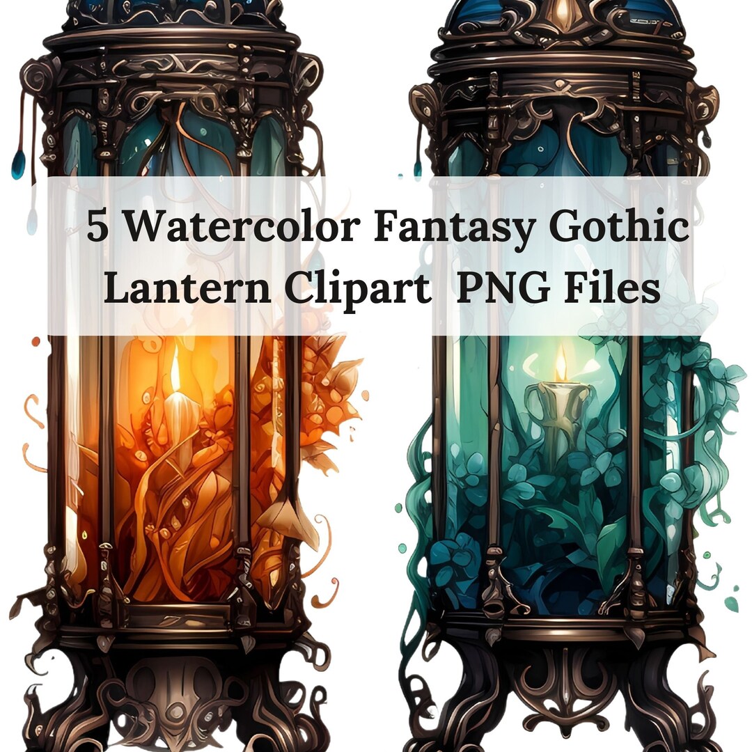 Watercolor Fantasy Gothic Lantern Clipart, Lantern With Flowers, Dark ...