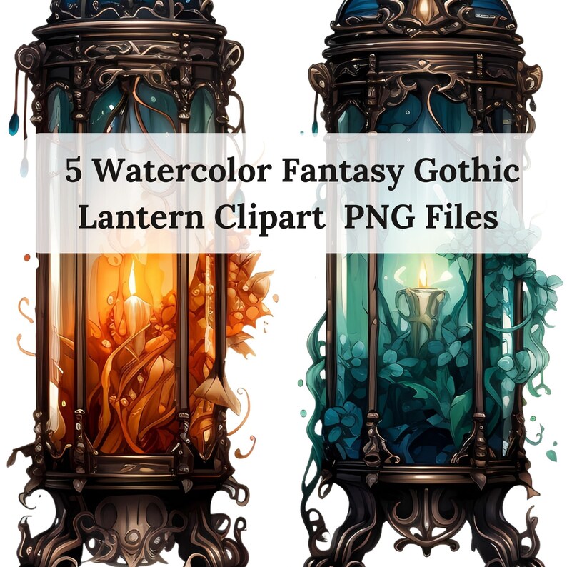 Watercolor Gothic Lantern Clipart, Fantasy Floral Crystal PNG (digital ...