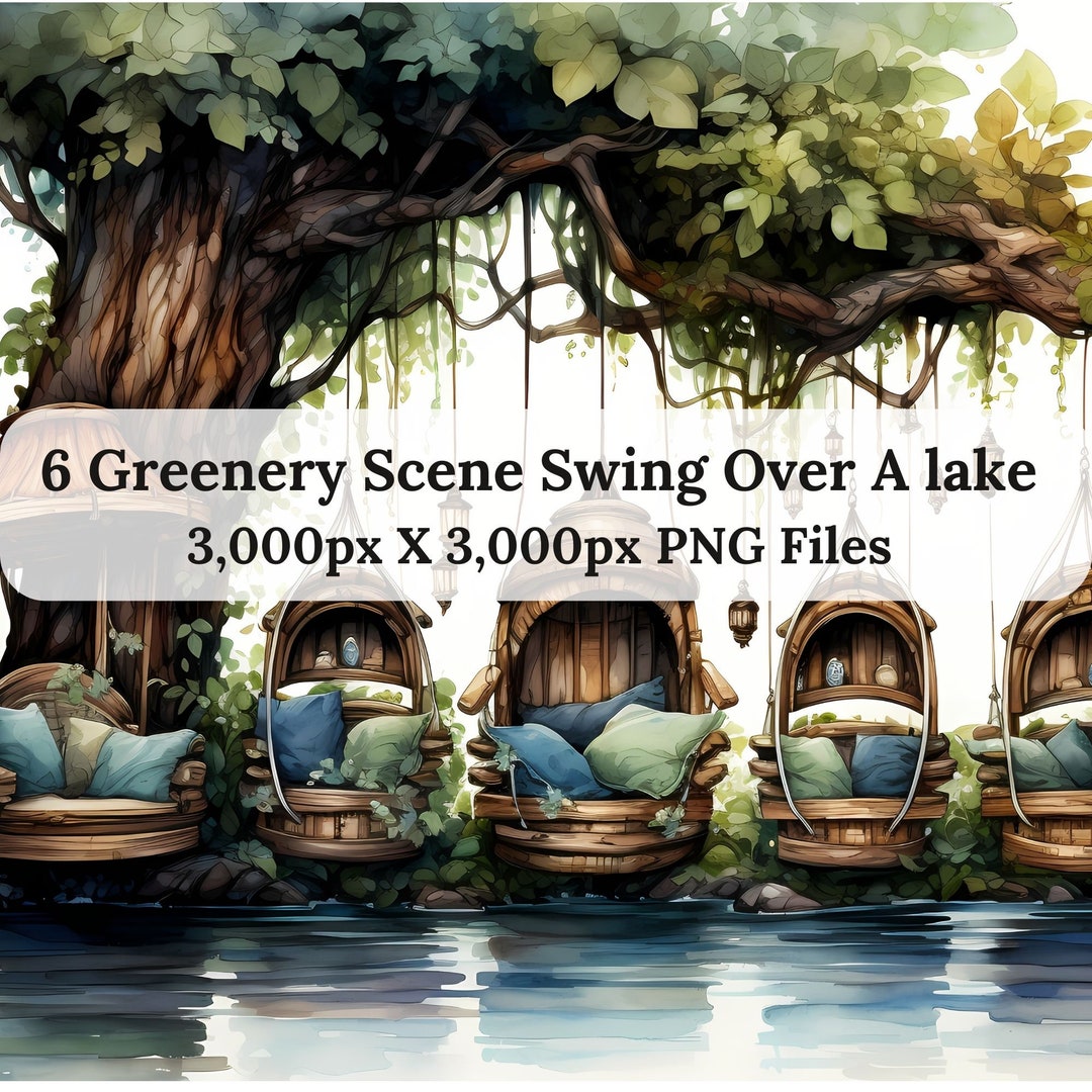 Watercolor Lake Swing Clipart, Autumn Scene PNG (digital Download) - Etsy