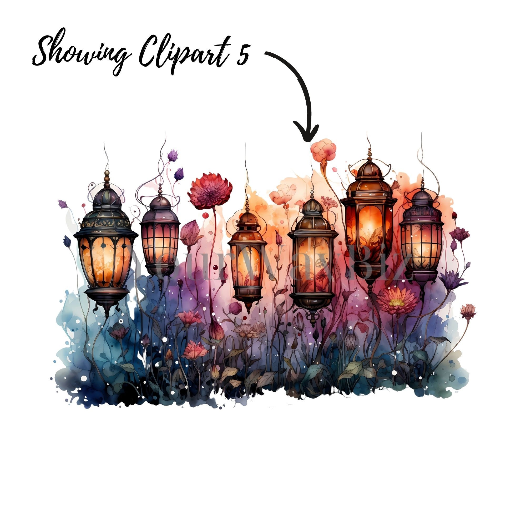 Fantasy Floral Lantern Clipart Bundle, Dark Fantasy Lantern, Crystal ...