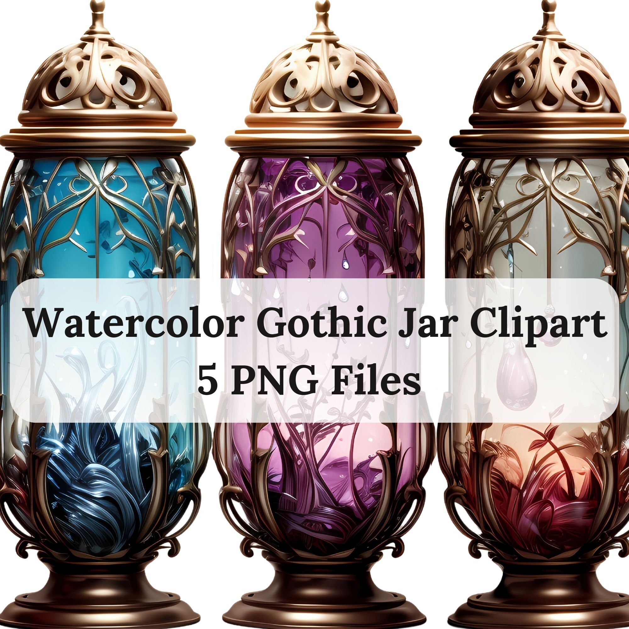 Watercolor Magic Fantasy Jar Clipart, Gothic Jar Clipart, Dark Fantasy ...