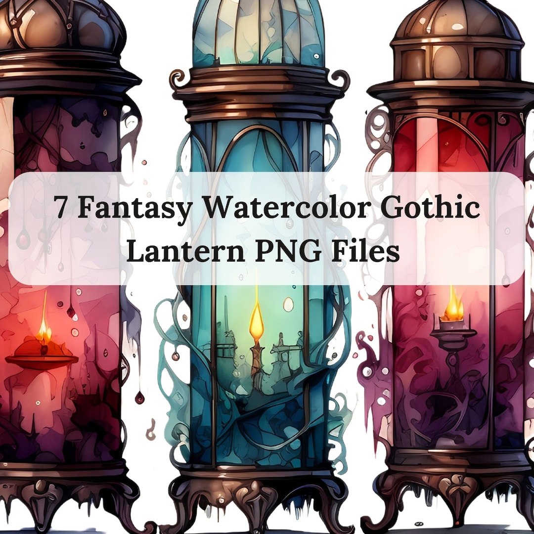 Watercolor Fantasy Gothic Lantern Clipart, Lantern With Flowers, Dark ...