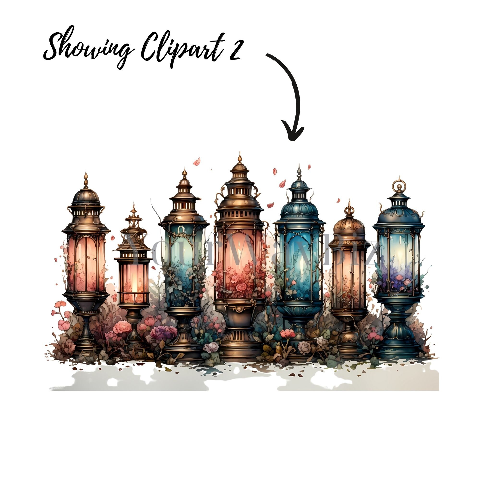 Vintage Floral Lantern Clipart Bundle, Fantasy Witch PNG (digital File ...
