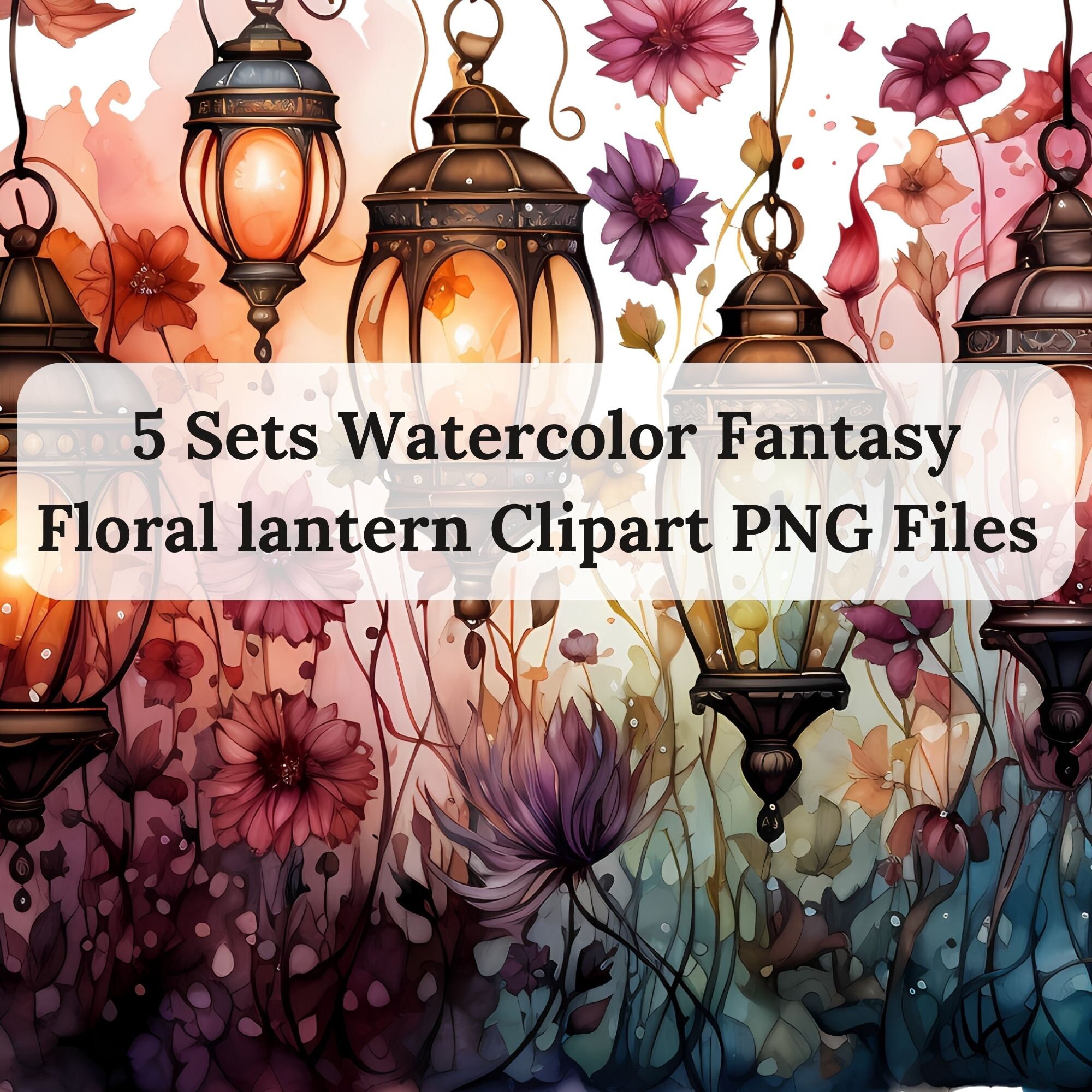 Fantasy Floral Lantern Clipart Bundle, Dark Fantasy Lantern, Crystal ...
