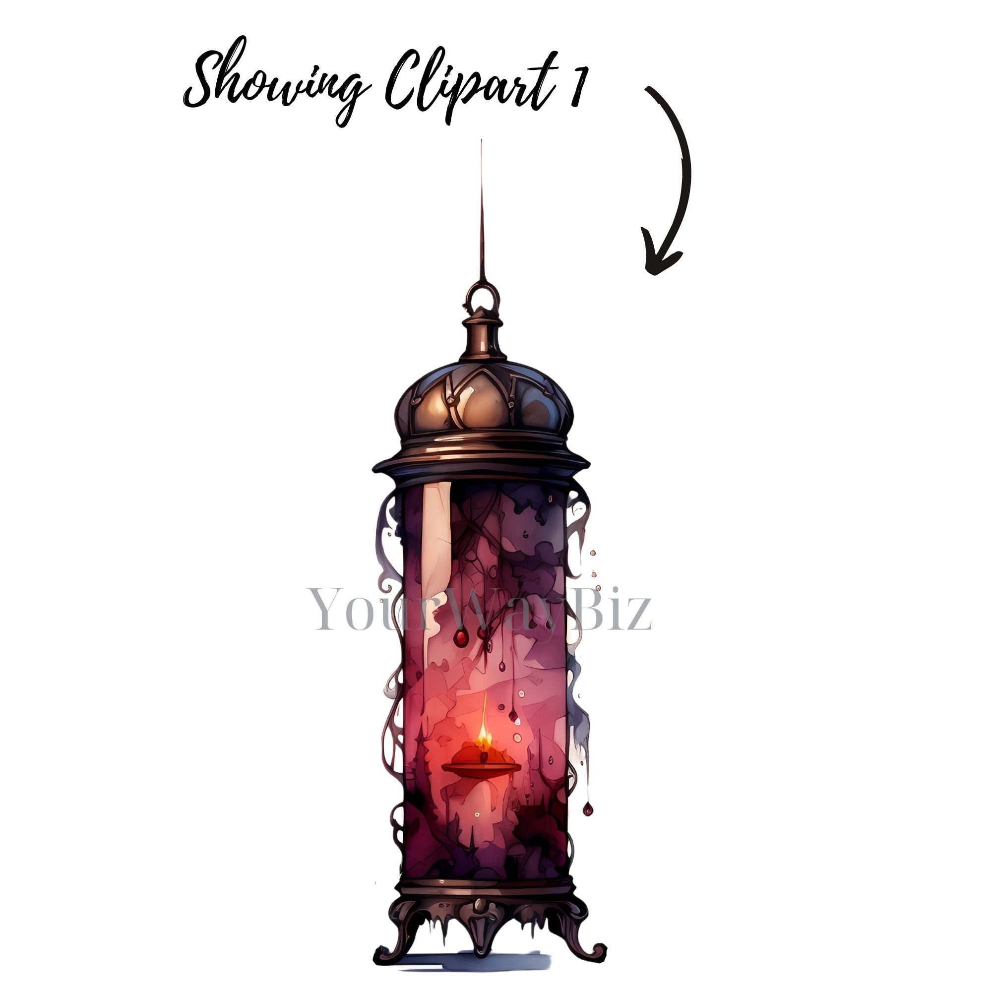 Watercolor Fantasy Gothic Lantern Clipart, Lantern With Flowers, Dark ...