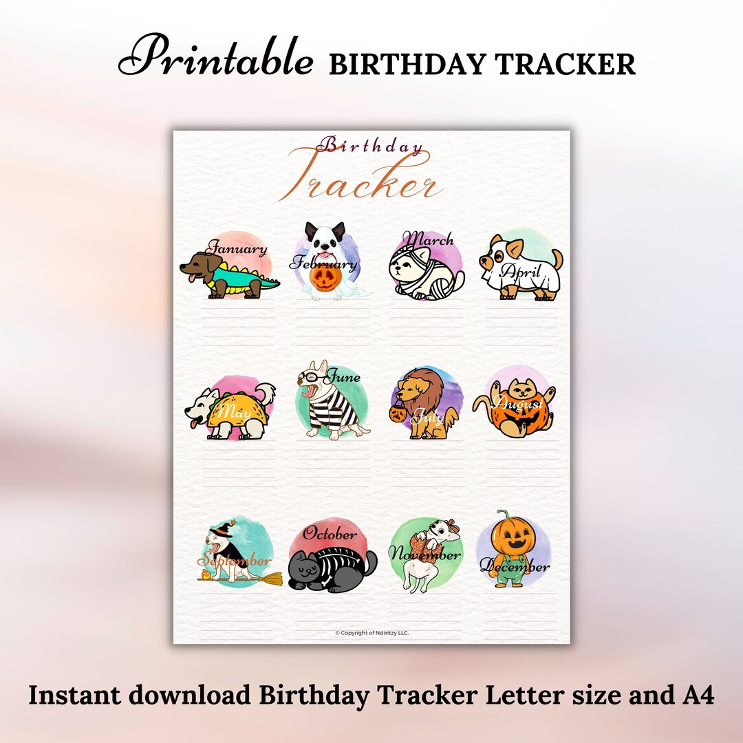 Dog Birthday Tracker, Birthday Template, Birthday Worksheet, Cat ...