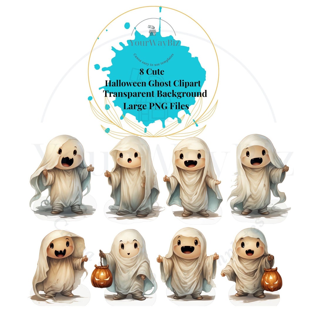 Watercolor Ghost Clipart, PNG Files, Halloween Clipart, Junk Journaling ...