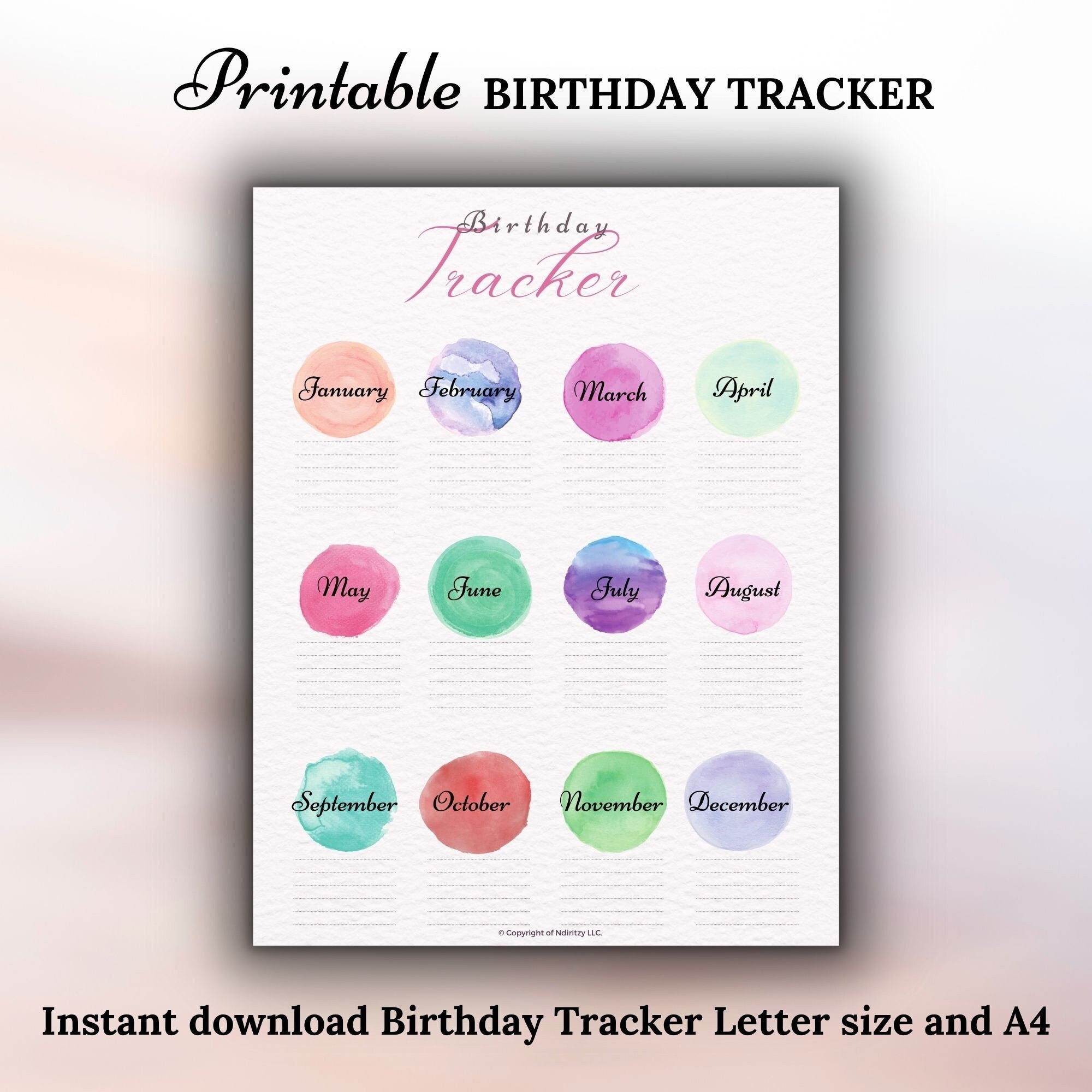 Birthday Tracker, Birthday Template, Birthday Worksheet, Birthday ...