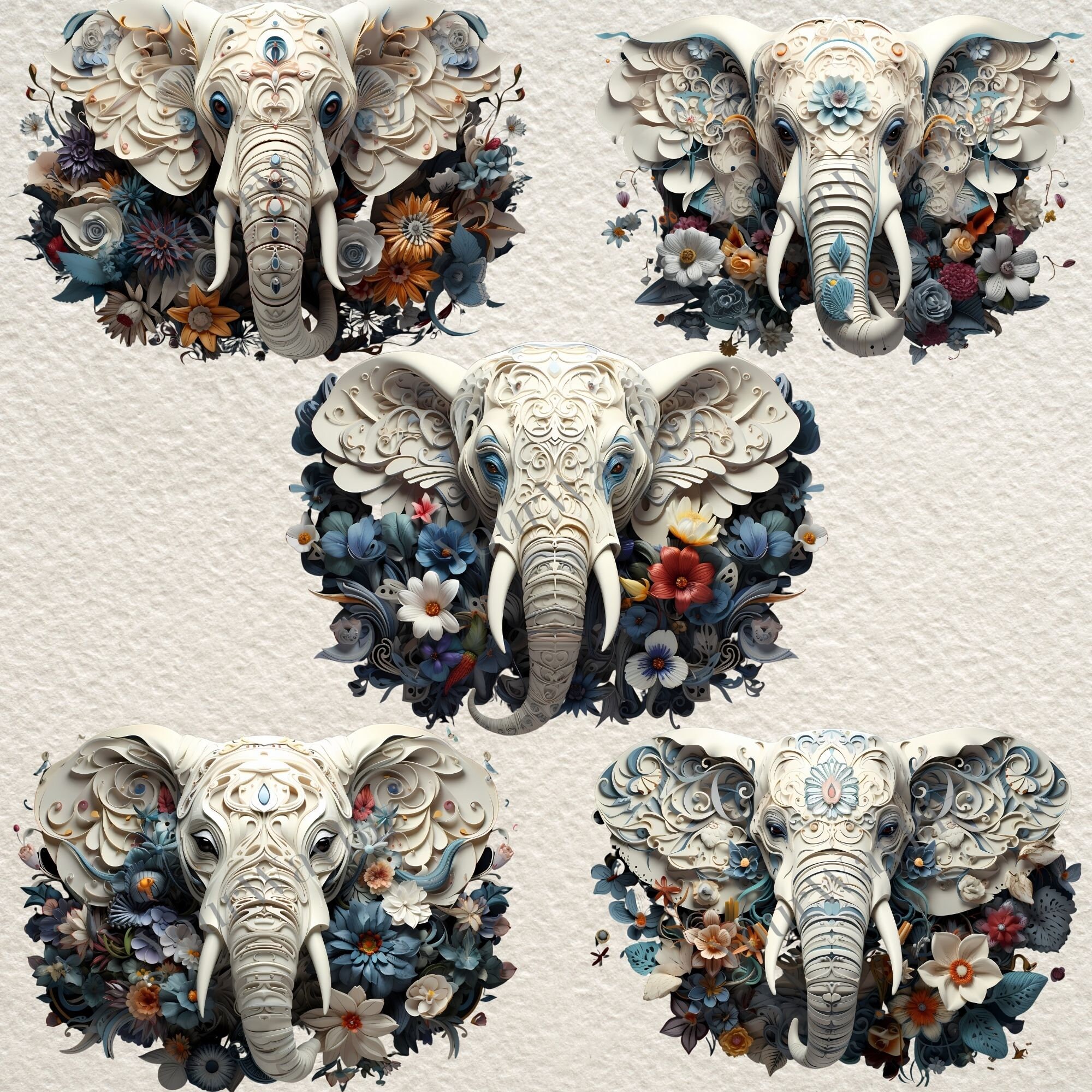 Floral Elephant Clipart, Fantasy Elephant, Sublimation, Animal Wall Art ...