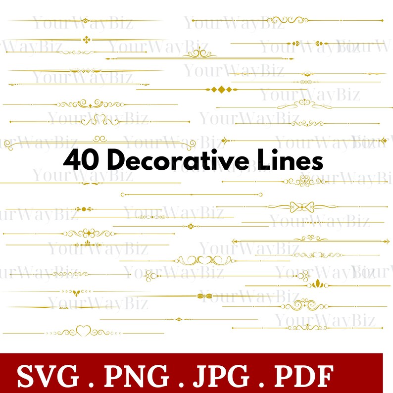 Gold Decorative Lines SVG, Text Divider Bundle, Swirls Svg, Clipart ...