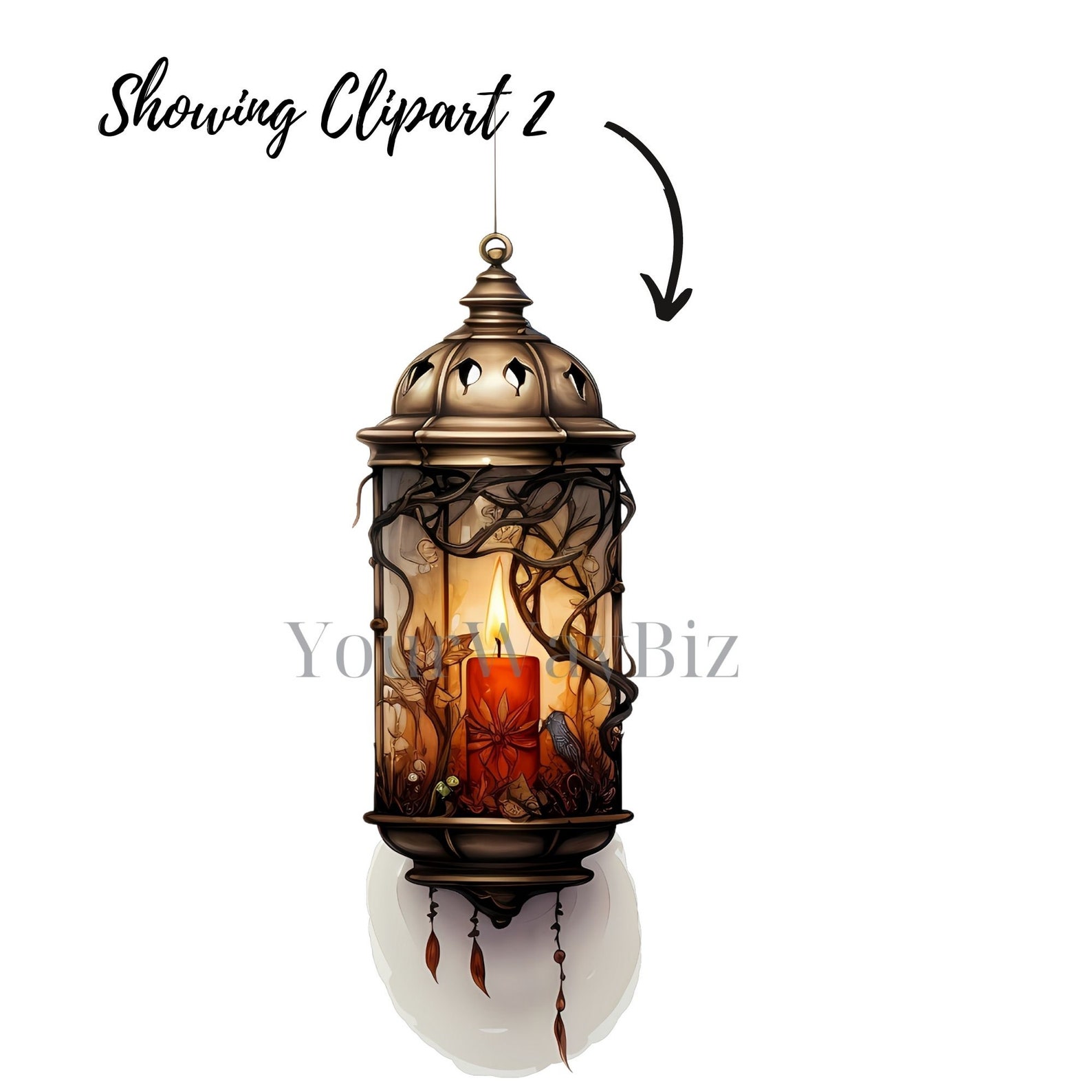 Watercolor Fantasy Gothic Lantern Clipart, Lantern With Flowers, Dark ...