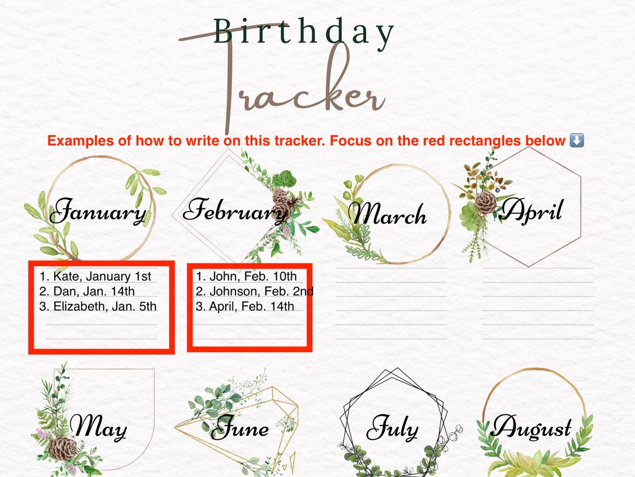 Floral Birthday Tracker Printable (letter & A4) (digital Download) - Etsy