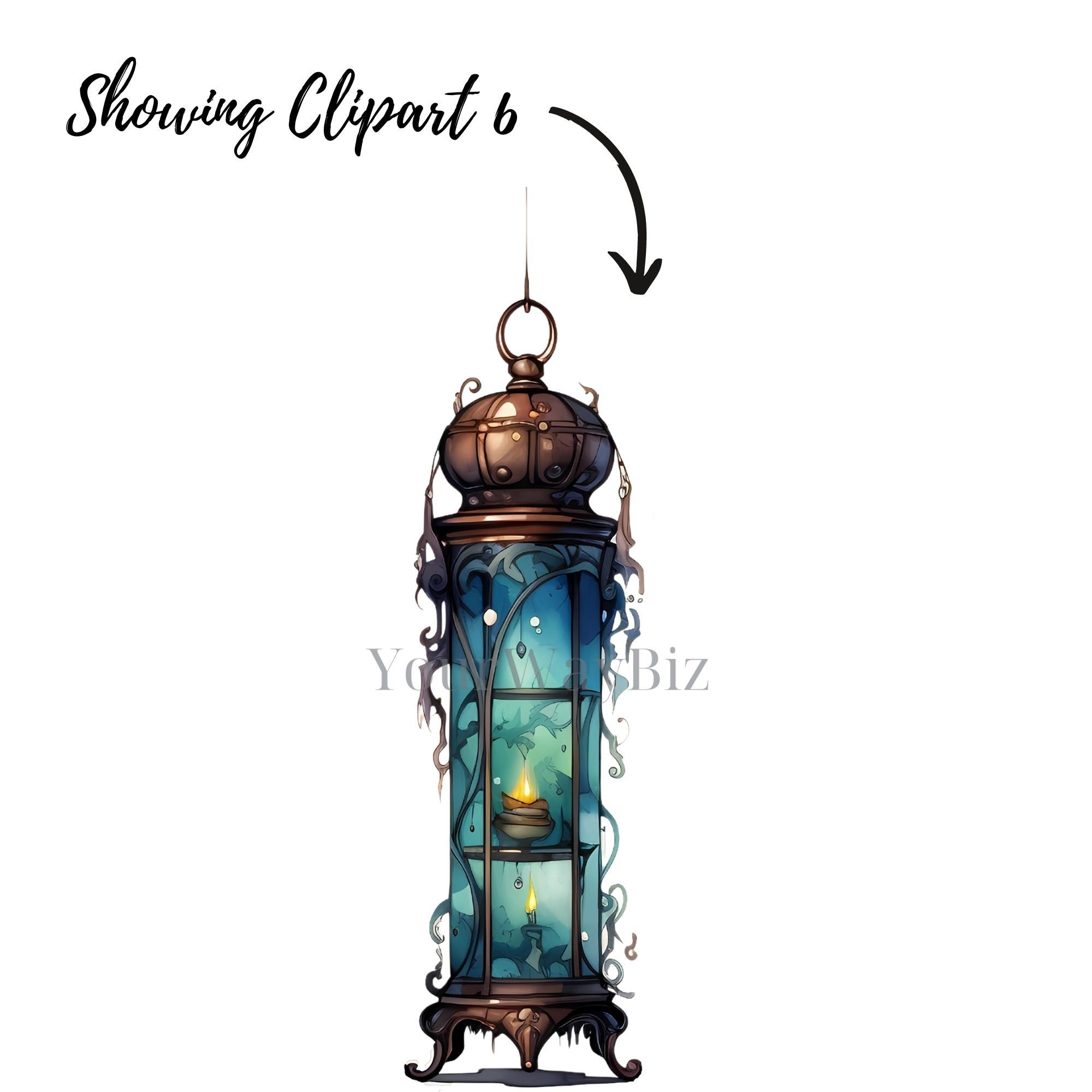 Watercolor Gothic Lantern Clipart, Dark Fantasy Floral Crystal Lanterns ...