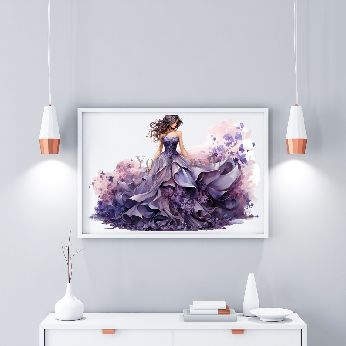 Watercolor Fantasy Violet Dress Clipart, Floral Gown (digital Download ...