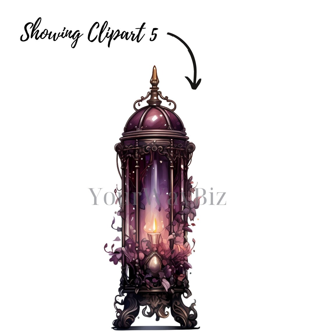 Watercolor Gothic Lantern Clipart, Fantasy Floral Crystal PNG (digital ...