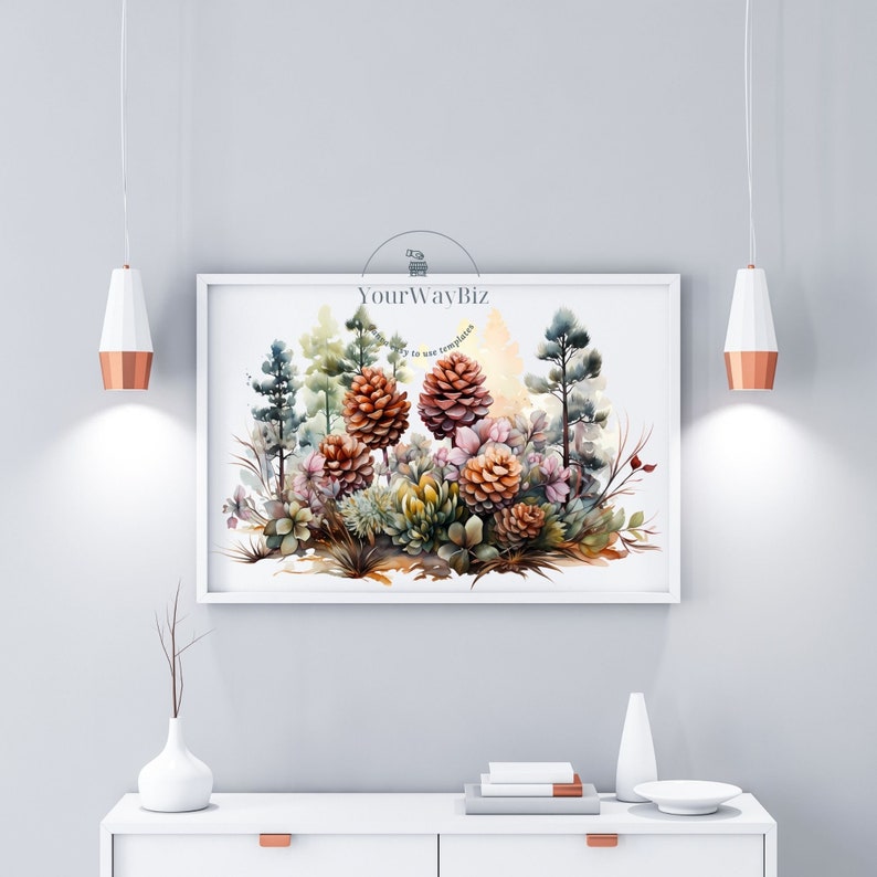 Pine Cone Clipart, Watercolor Pine Cone Designs, Pine Bough Clipart, Pine Cone Branches ...