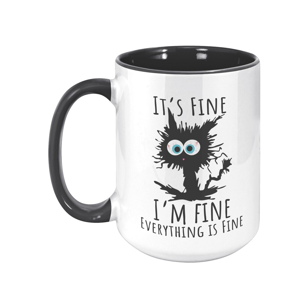 I'm Fine Frazzled Black Cat Ceramic Mug - Etsy