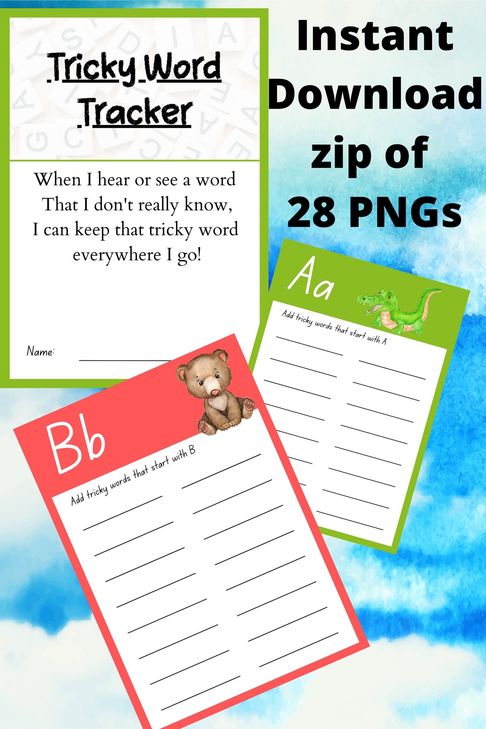 Tricky Word Tracker- Fun and Educational Activity for Kids - 27 PNG ...