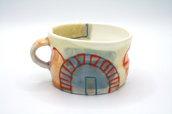 Porcelain Mug With Yellow Orange and Blue Glaze - Etsy