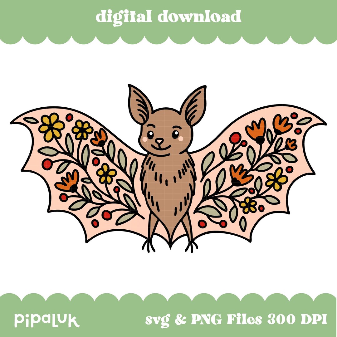 Floral Bat // Cute Fall Bat SVG and PNG // Commercial Use - Etsy