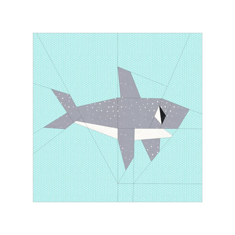 Happy Shark // Shark Foundation Paper Piece Quilt Block // PDF Pattern ...