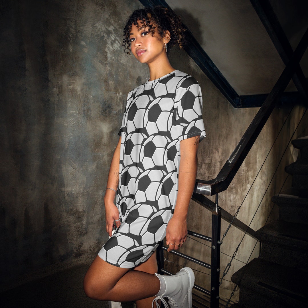 T-shirt Dresses for Women, Soccer Balls Pattern Design, All Over Print ...