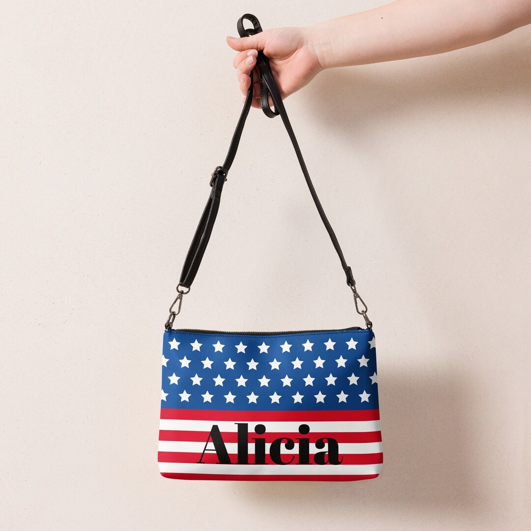 Custom Name US Flag Crossbody Shoulder Bag - Personalization Optional ...