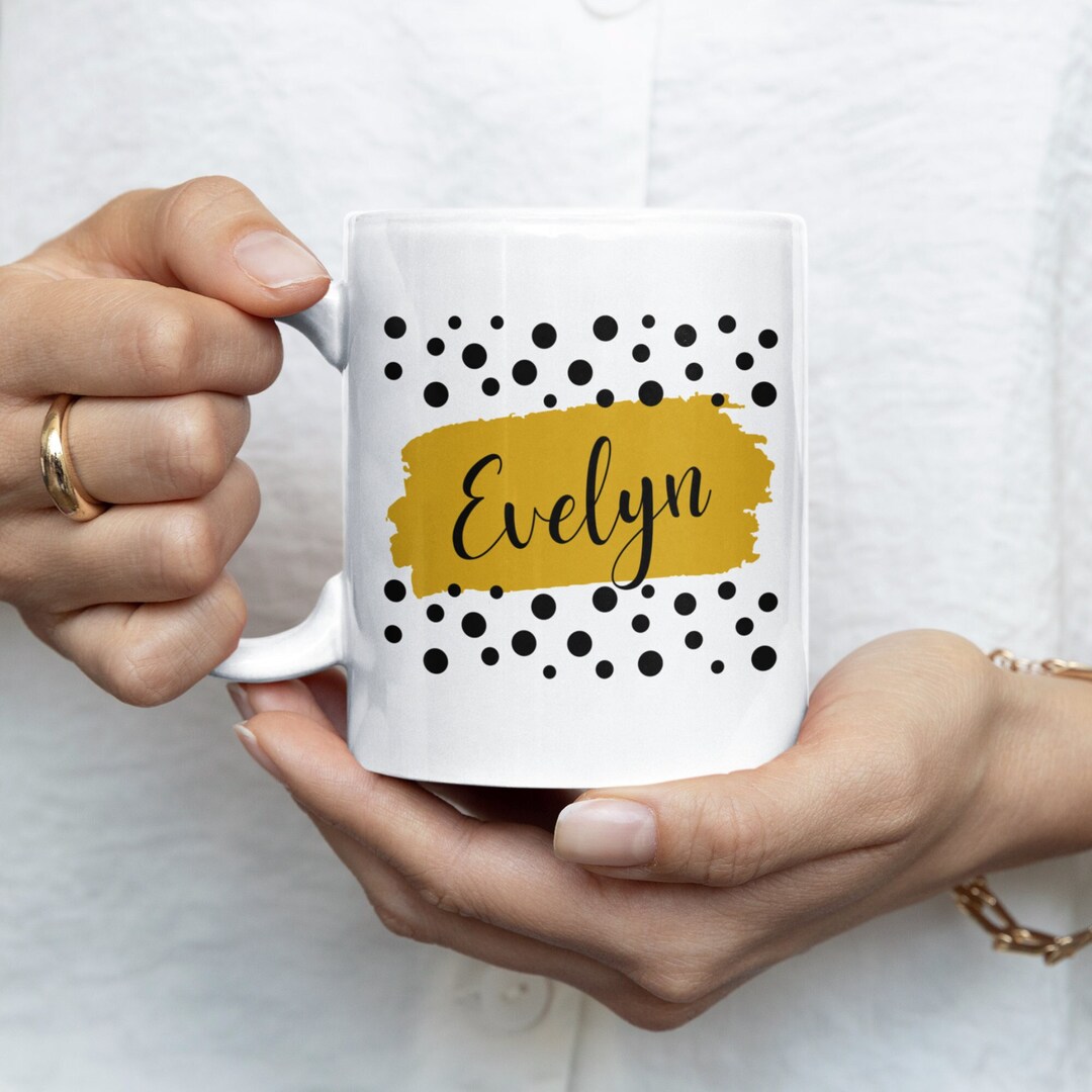 Personalized Name Mugs - White Ceramic Coffee Cup - 11oz & 15oz - Dots ...