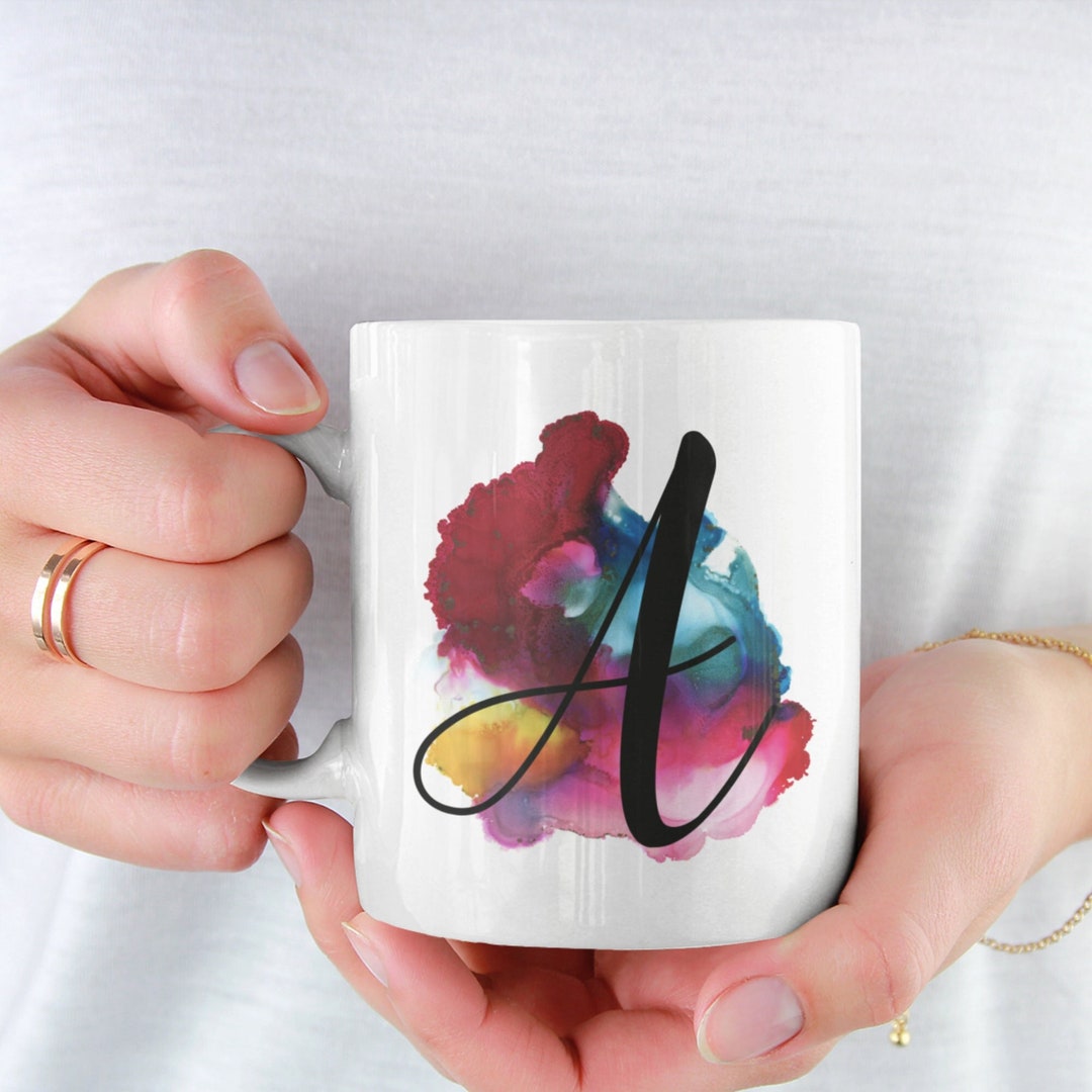 Personalized Initial Mugs - Abstract Color Splash Art Print - White ...