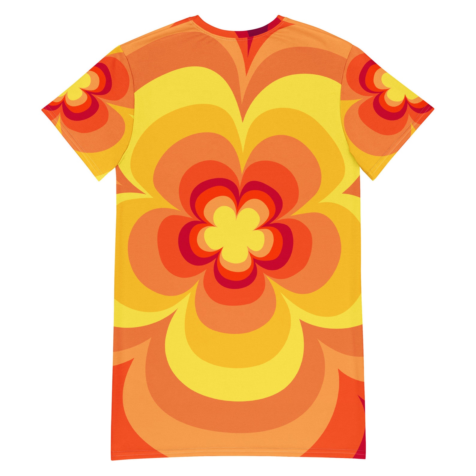 T-shirt Dress for Women, Funky Exploding Sunny Flower Design, Orange ...