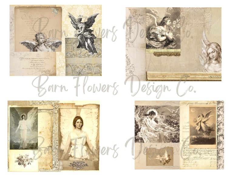Vintage Angels Junk Journal Neutral Collaged Ephemera Background Page ...