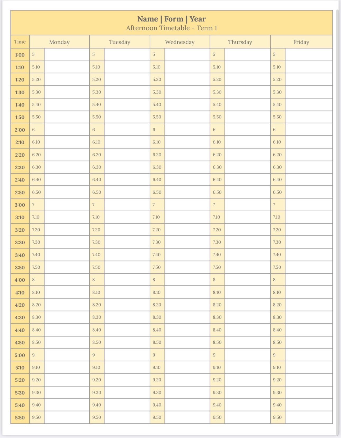 Charlotte Mason Timetable Worksheets - Yellow Version - Etsy