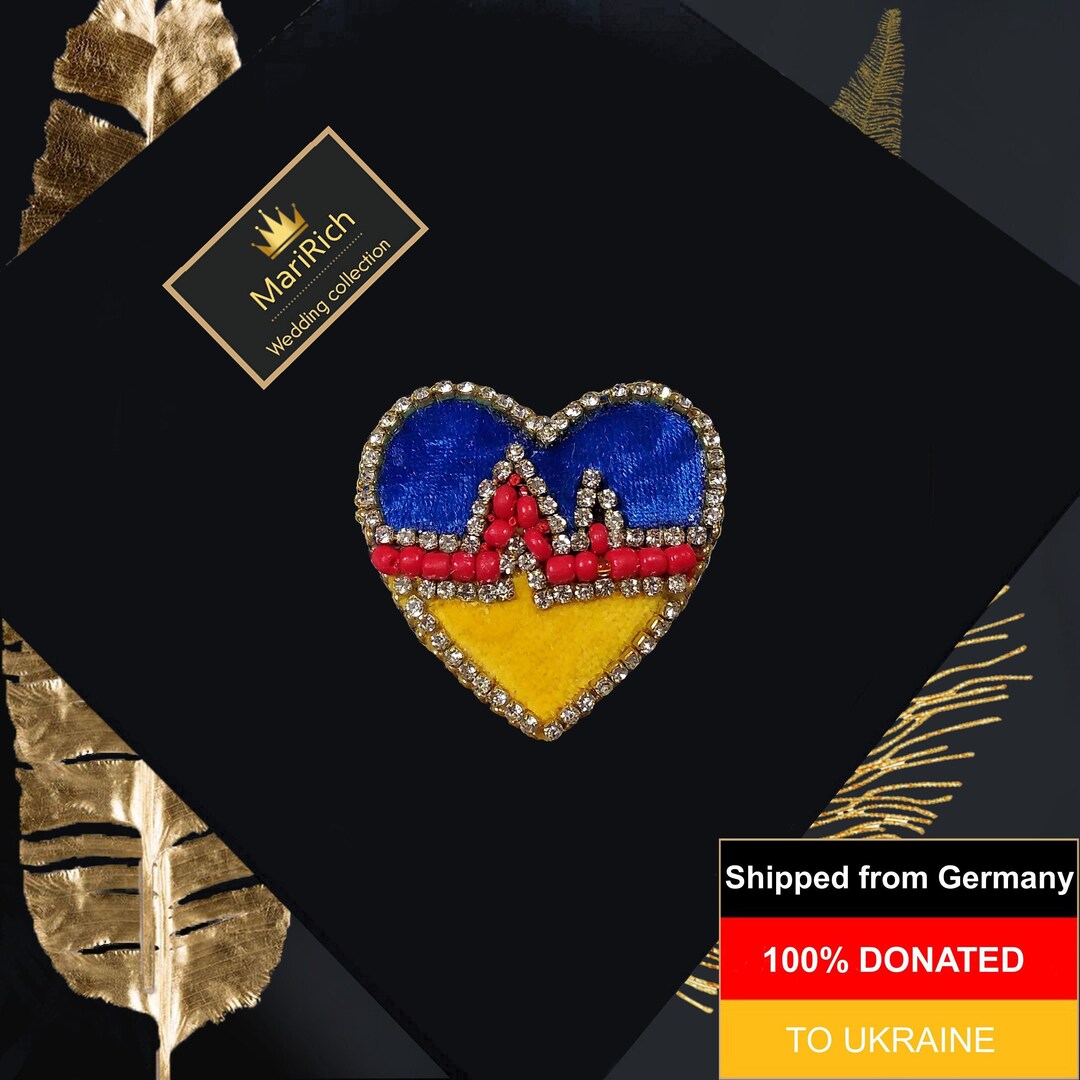 100% Help for Ukraine: Brooch Ukraine Heart With Heartbeat. Blue and ...