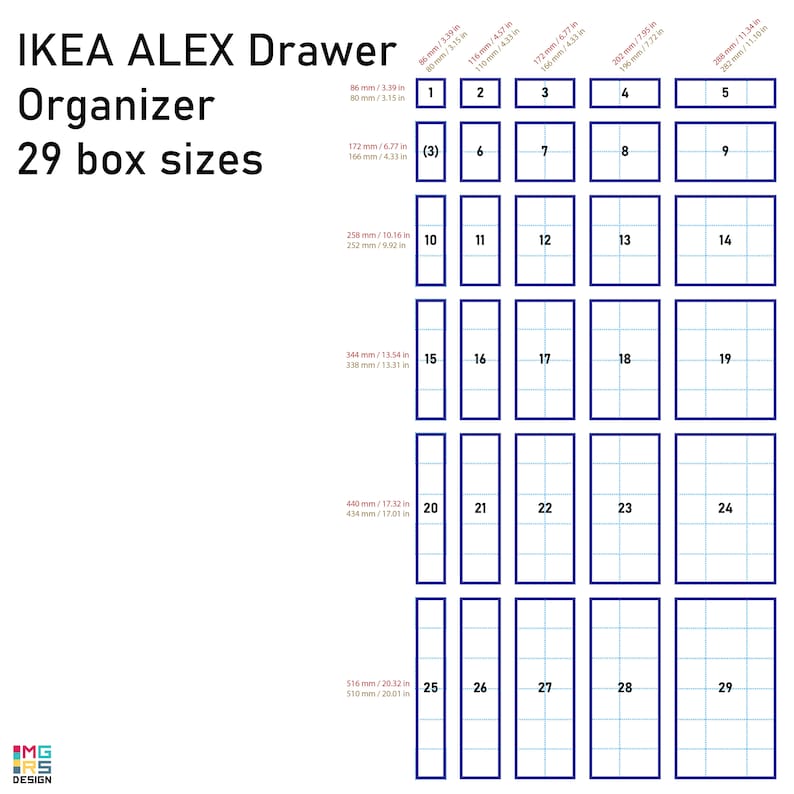 Drawer Inserts for IKEA Alex - 29 X 2 Different Sizes - BUNDLE [digital ...