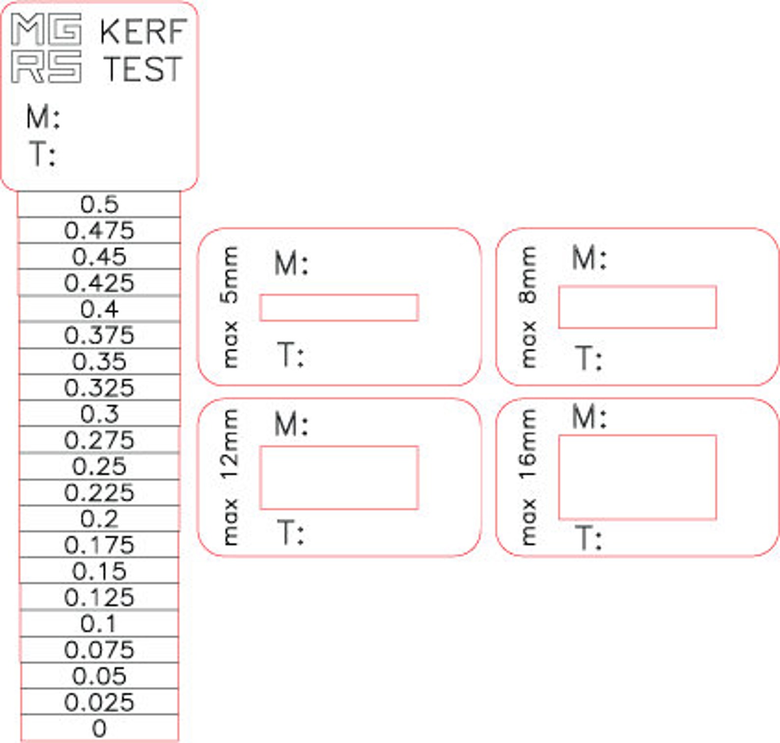 Kerf Test/tool for Laser Cutter. Materials up to 16mm (5/8'') [digital ...