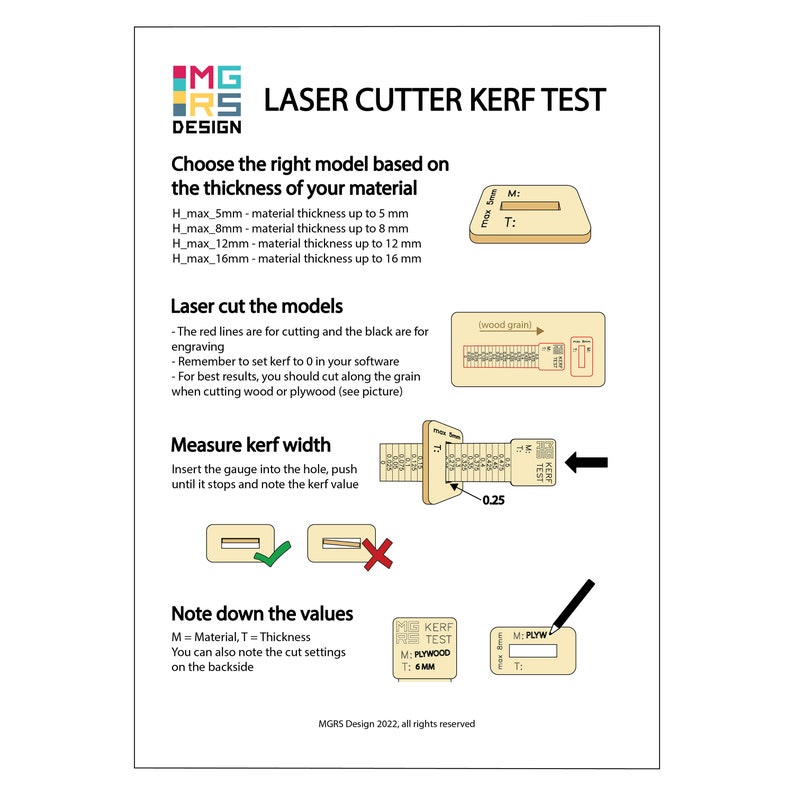 Kerf Test/tool for Laser Cutter. Materials up to 16mm (5/8'') [digital ...