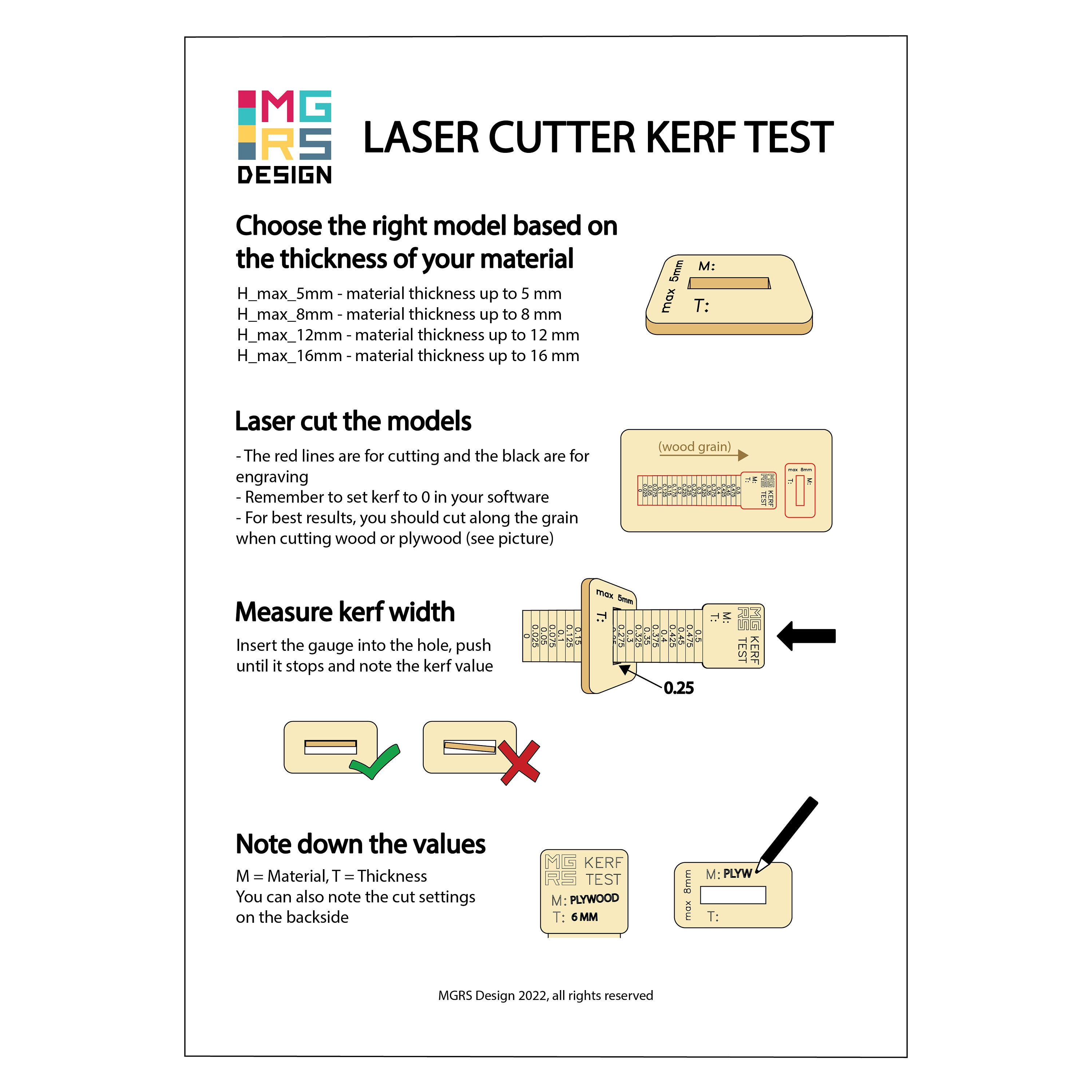 Kerf Test/tool for Laser Cutter. Materials up to 16mm (5/8'') [digital ...