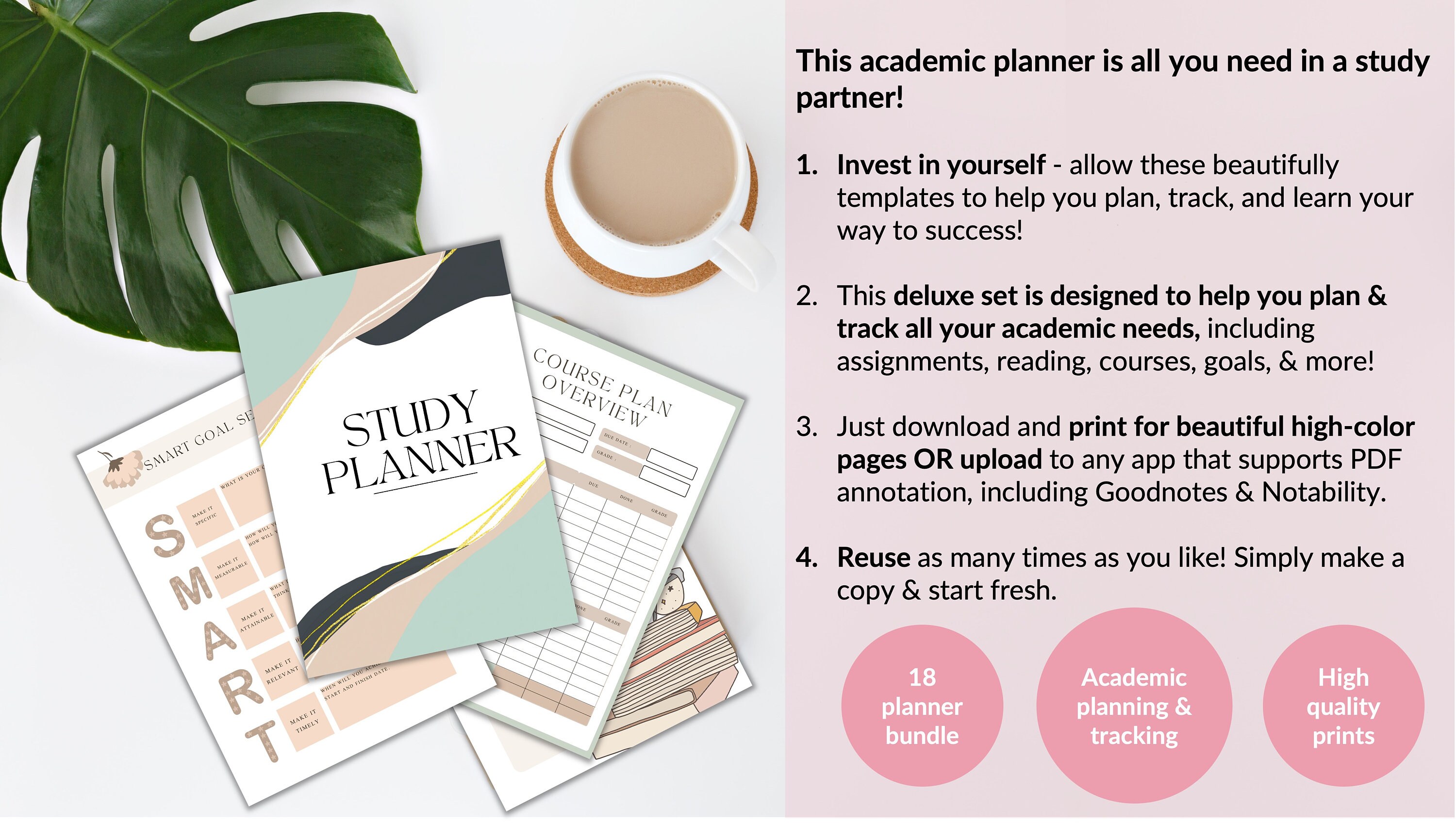 Deluxe Student Planner Printable Academic Planner Study Planner Course ...