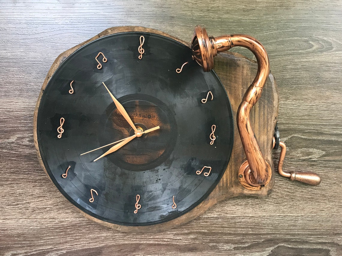 Handmade Wall Clock From Upcycled Turntable and Forged Music - Etsy