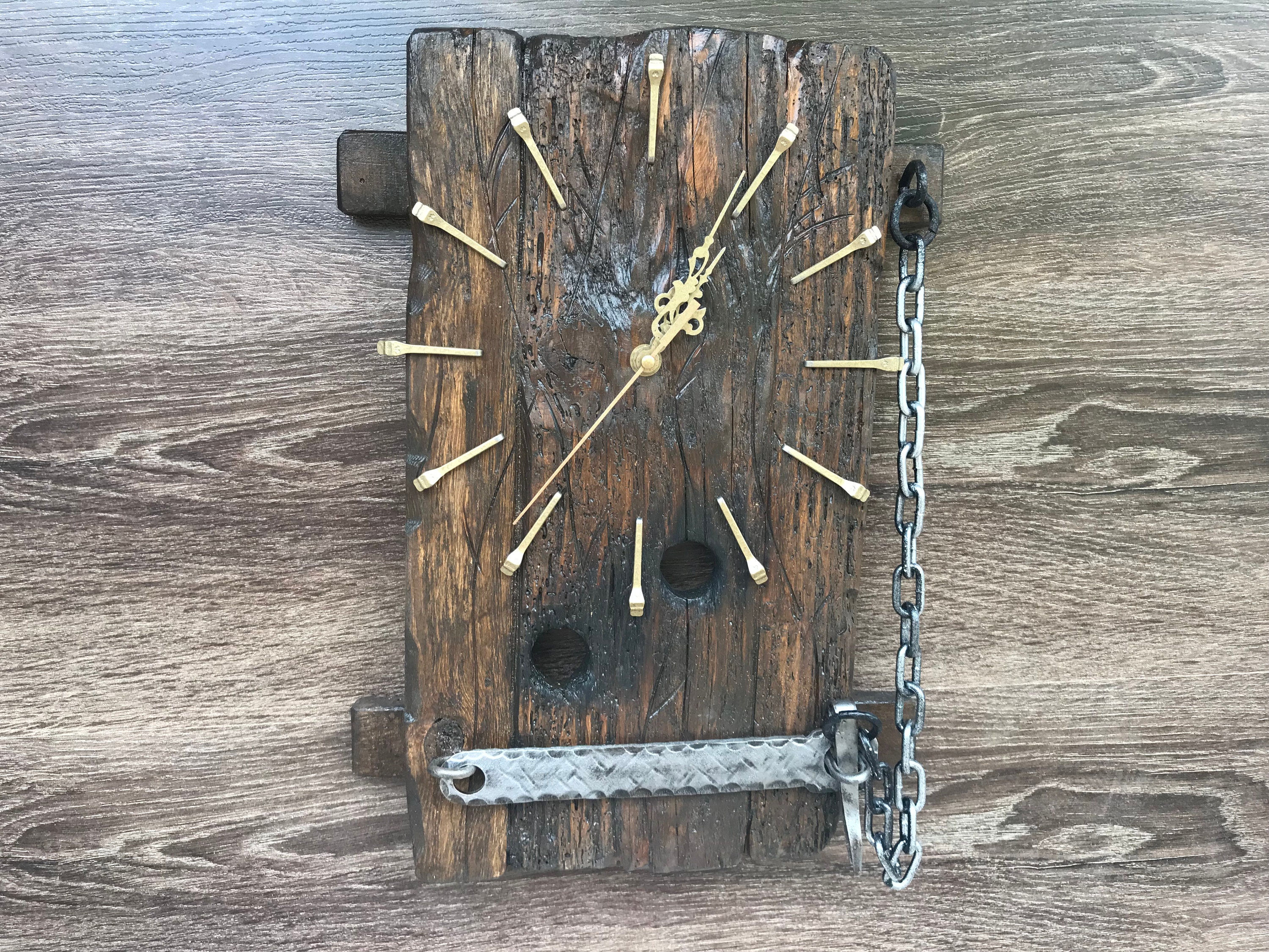 Vintage Wall Clock From Old Wood, Engraved Wall Clock, Outdoor Wall ...
