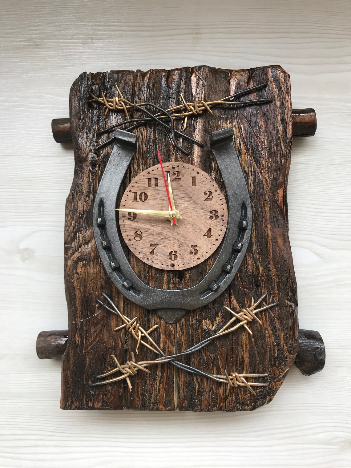 Vintage Wall Clock With Horseshoe Handmade Wall Clock Wall - Etsy