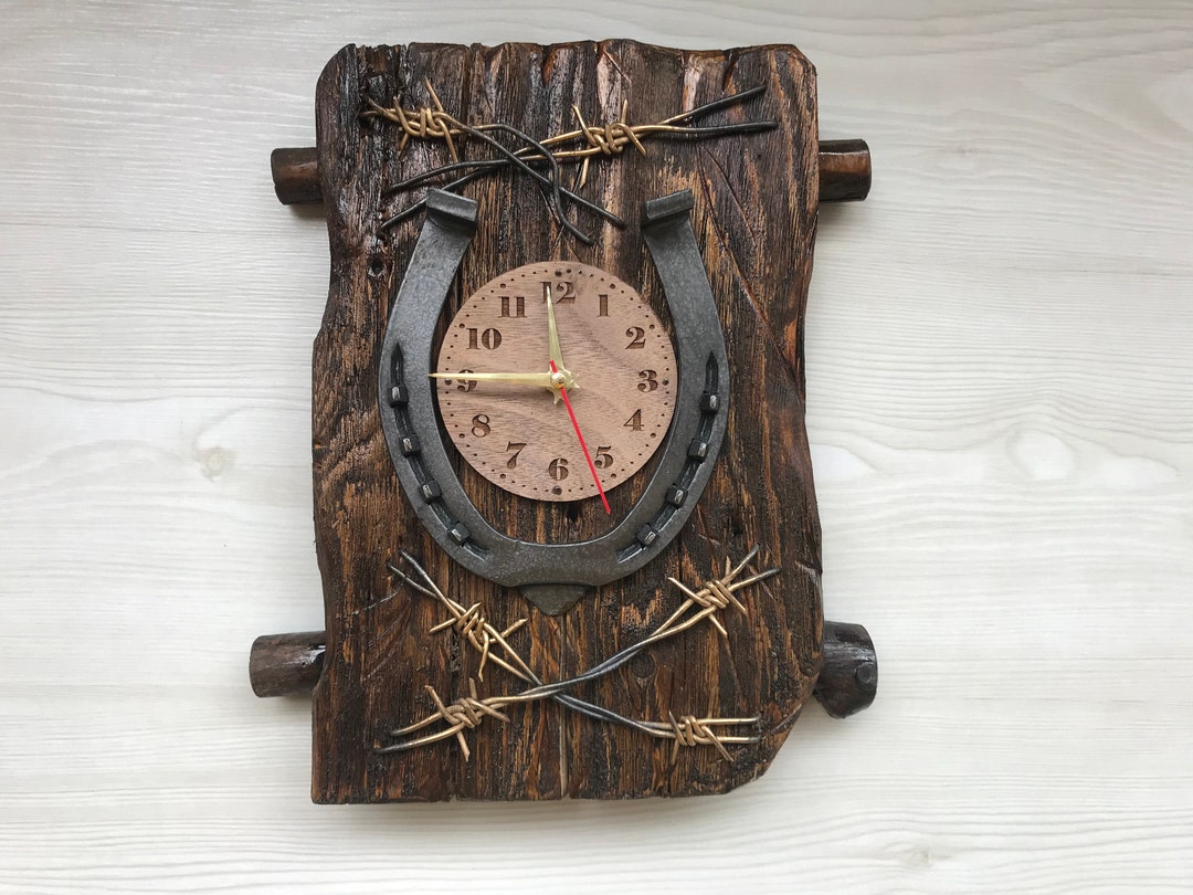 Vintage Wall Clock With Horseshoe, Handmade Wall Clock, Wall Clock ...