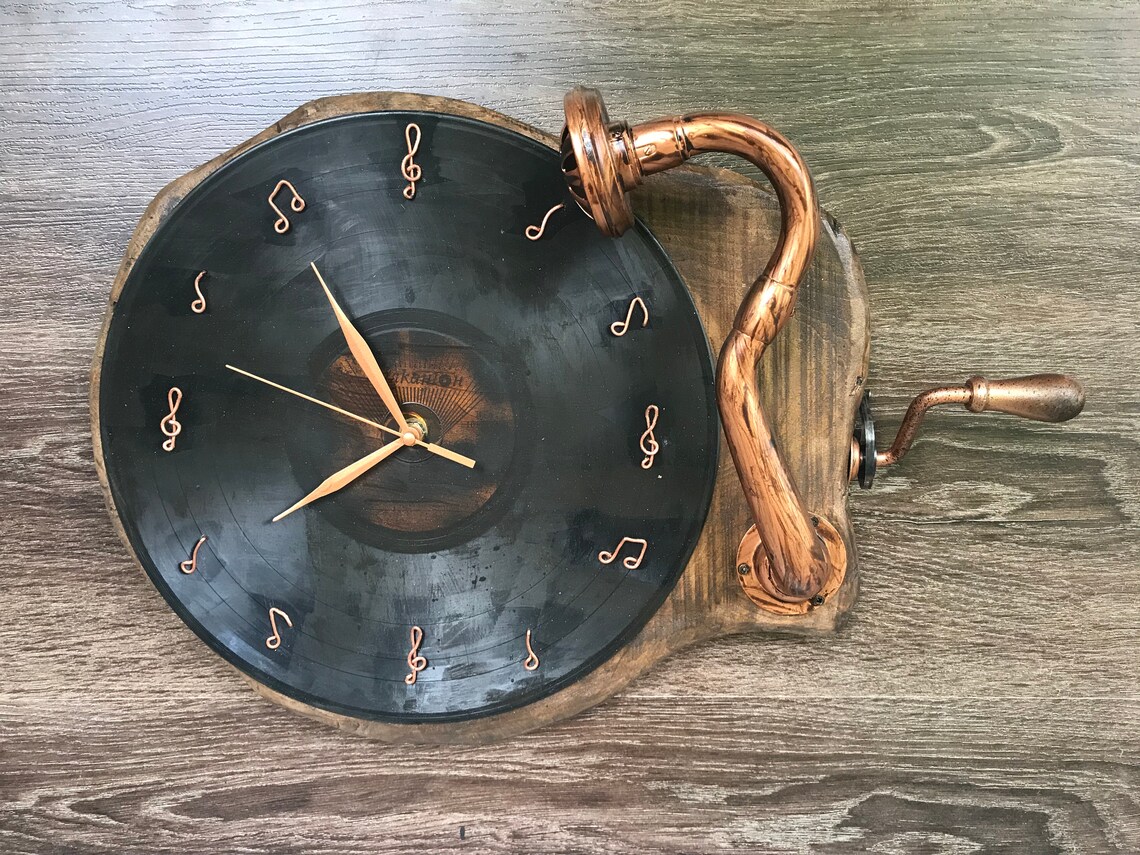 Handmade Wall Clock From Upcycled Turntable and Forged Music - Etsy