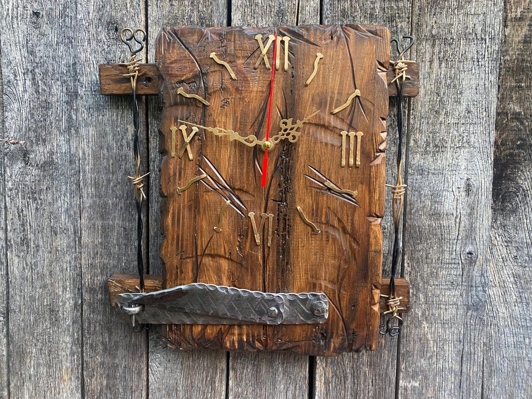Handmade Large Wood Wall Clock – Rustic Vintage Wall Clock – Silent ...