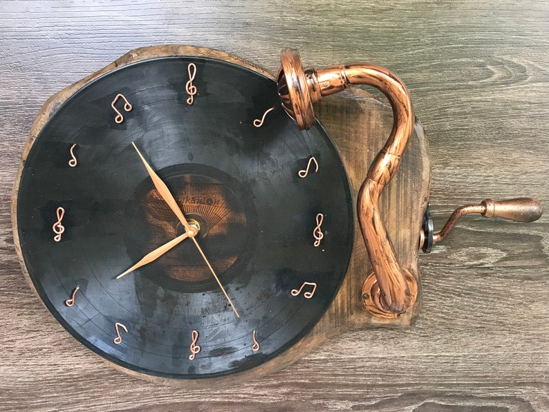 Handmade Wall Clock From Upcycled Turntable and Forged Music - Etsy