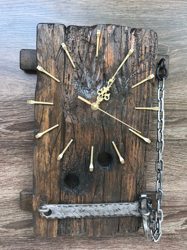 Vintage Wall Clock From Old Wood, Engraved Wall Clock, Outdoor Wall ...