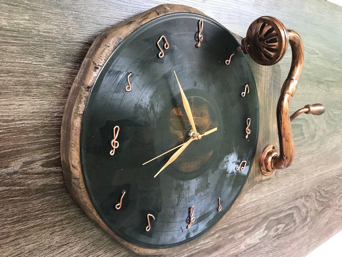 Handmade Wall Clock From Upcycled Turntable and Forged Music - Etsy