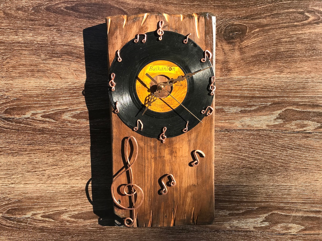 Wall Clock With Gramophone Record, Clock With Forged Notes, Retro Wall ...